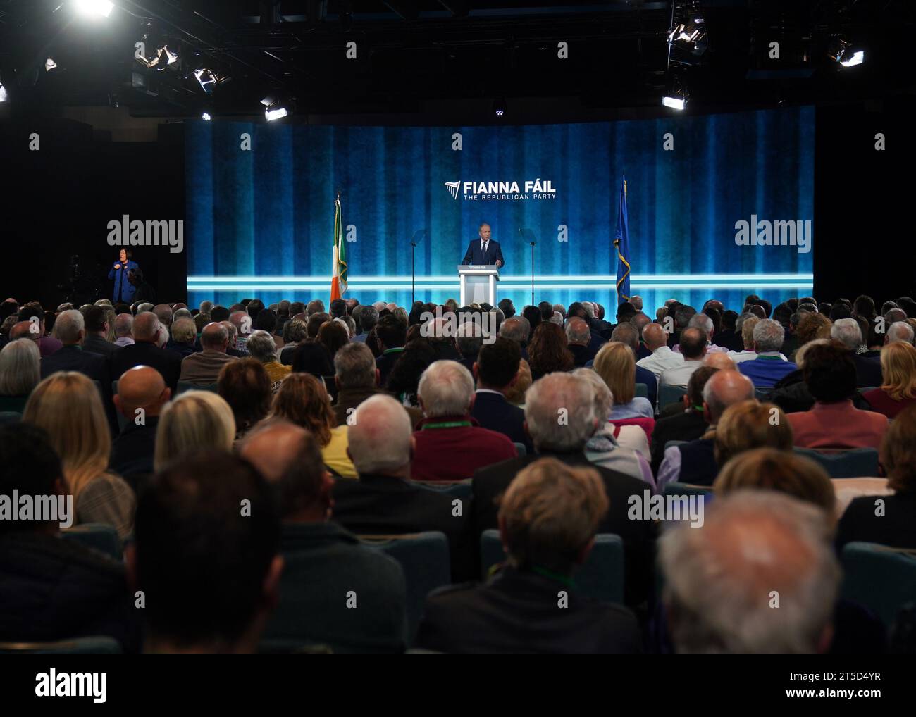 Party leader Micheal Martin addresses the Fianna Fail annual conference at the Dublin Royal ...