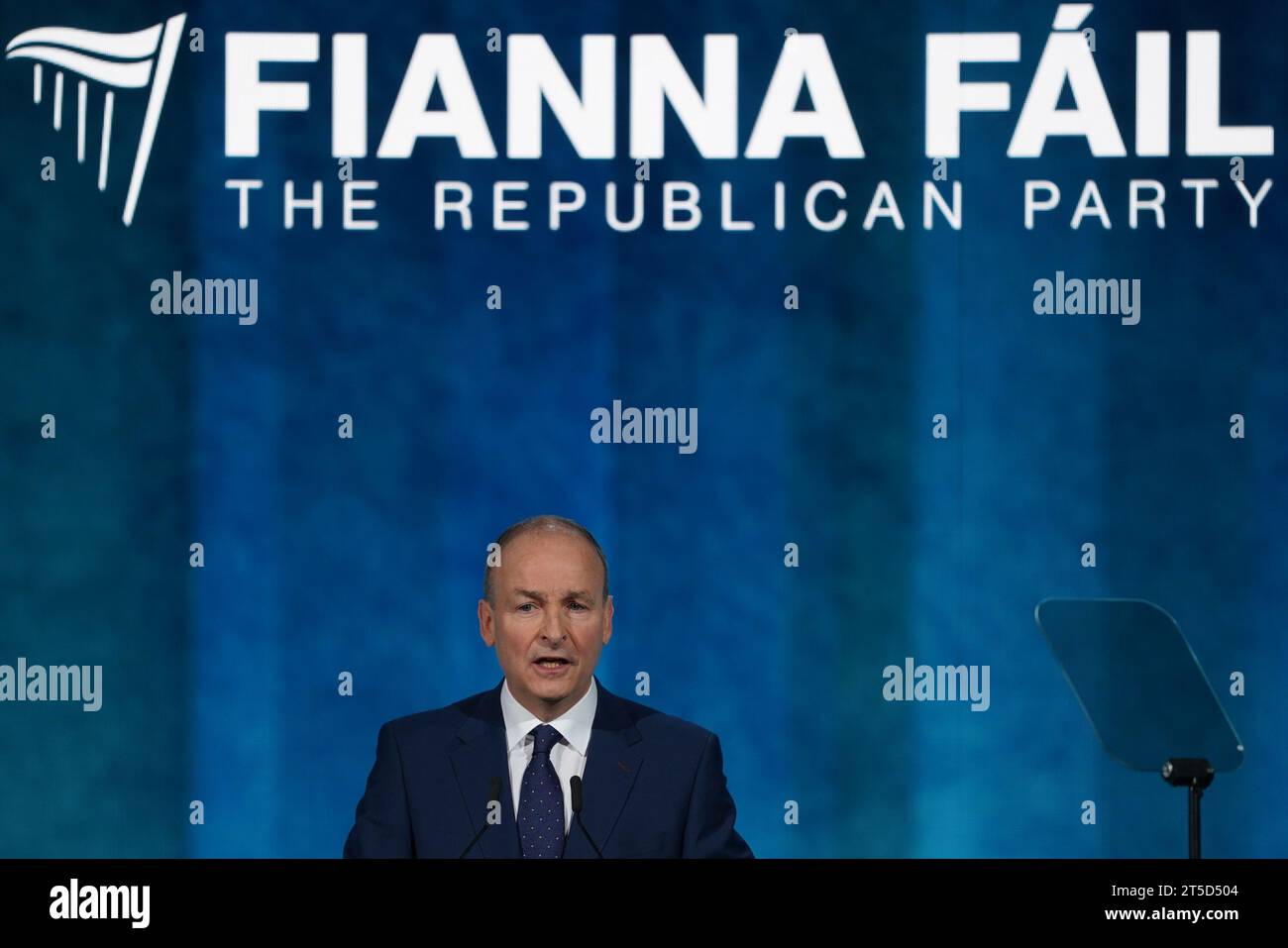 Party leader Micheal Martin addresses the Fianna Fail annual conference at the Dublin Royal ...