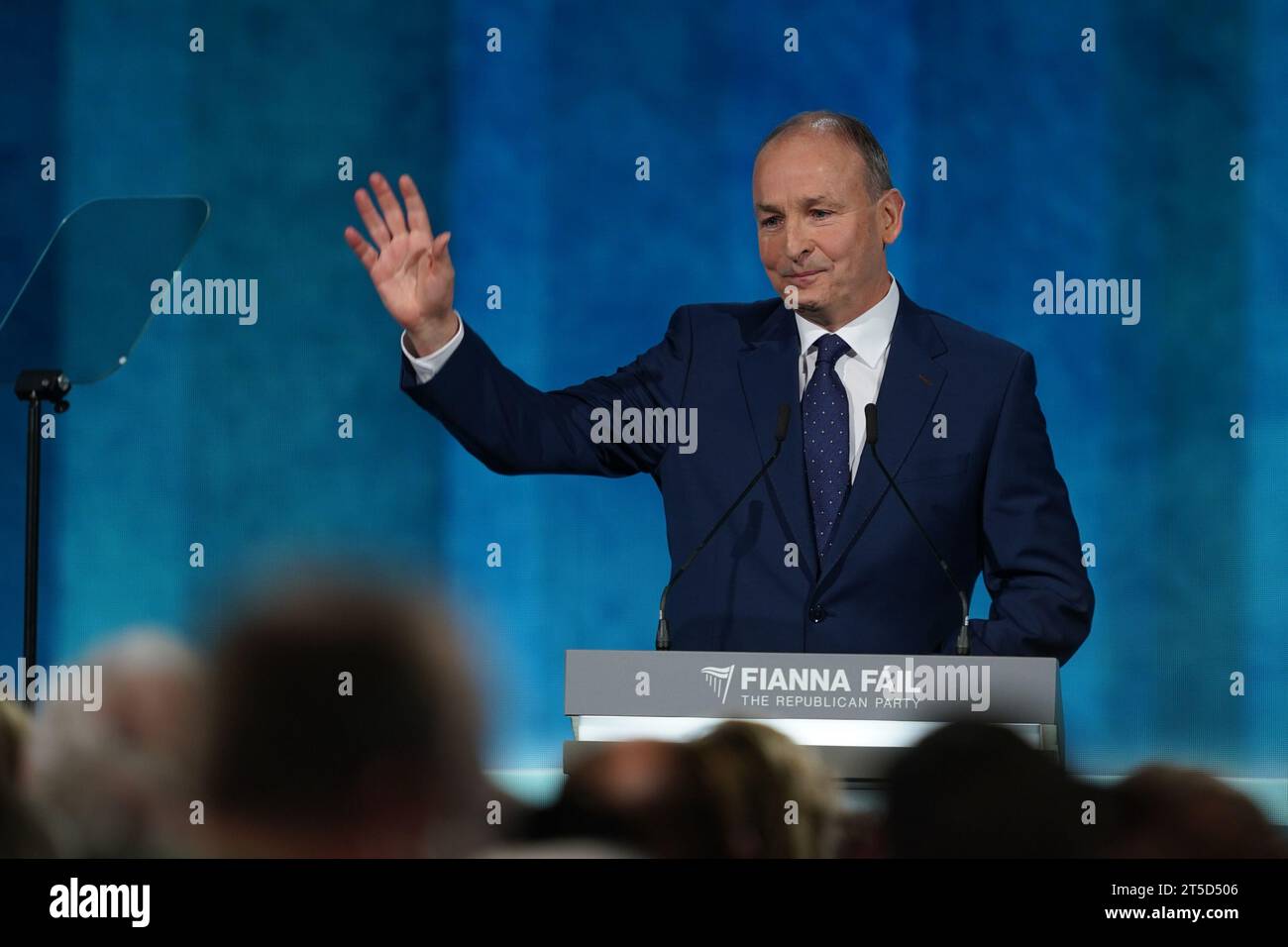 Party leader Micheal Martin addresses the Fianna Fail annual conference at the Dublin Royal ...