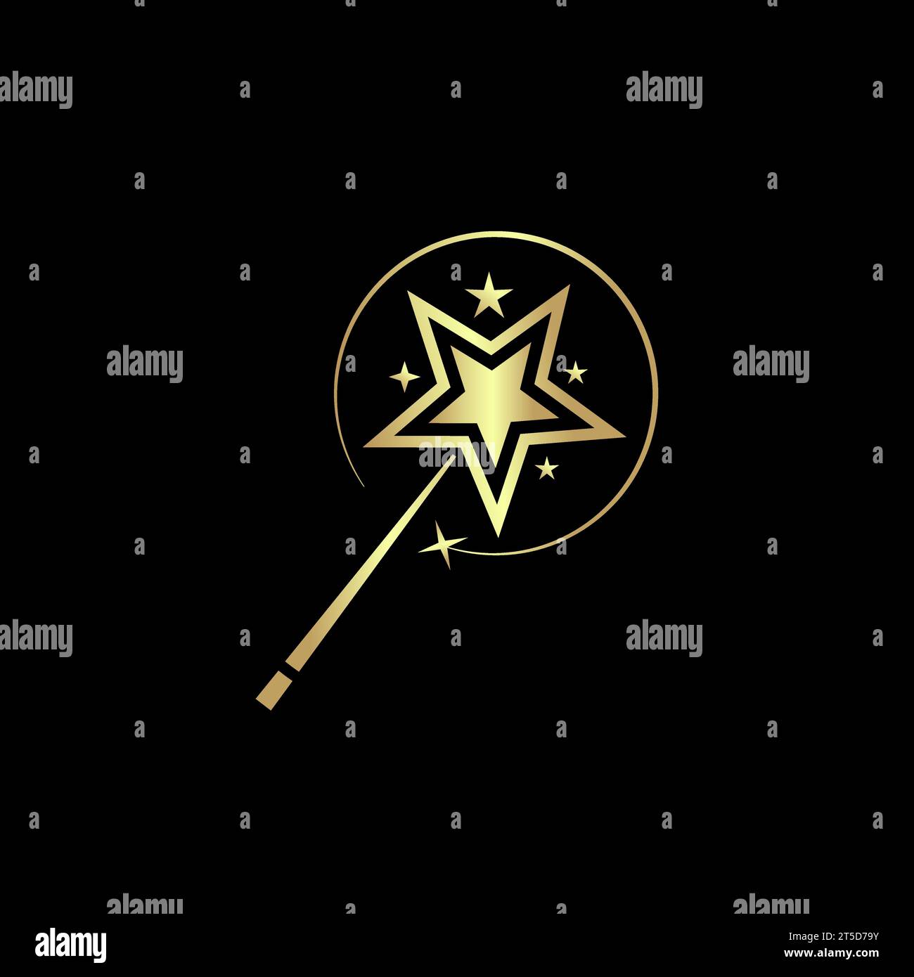 Vector illustration of magic wand. Isolated on black transparent ...