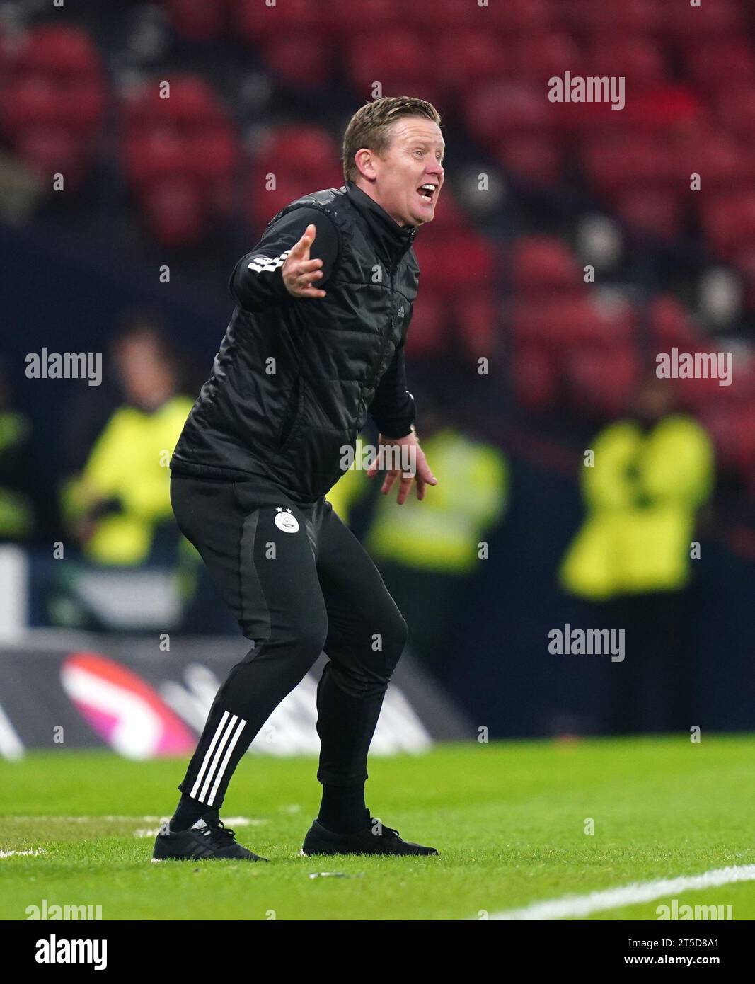 Aberdeen manager Barry Robson on the touchline during the Viaplay Cup semi-final match at ...