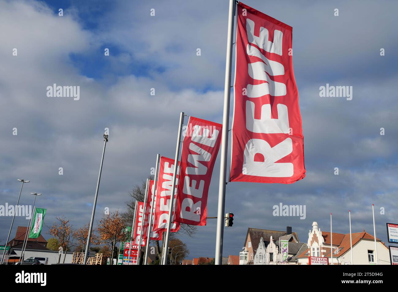 Burger/Fehmarn/Germany /04 November 2023/.Rewe food market and rewe ...