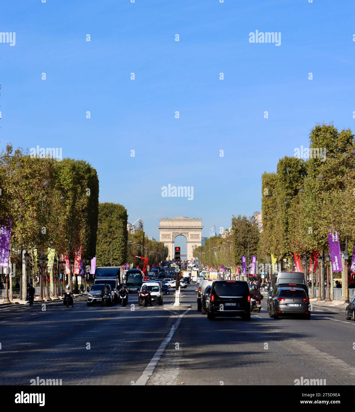 Avenue des Champs-Élysées and Arc de Triomphe in Paris, France Stock ...