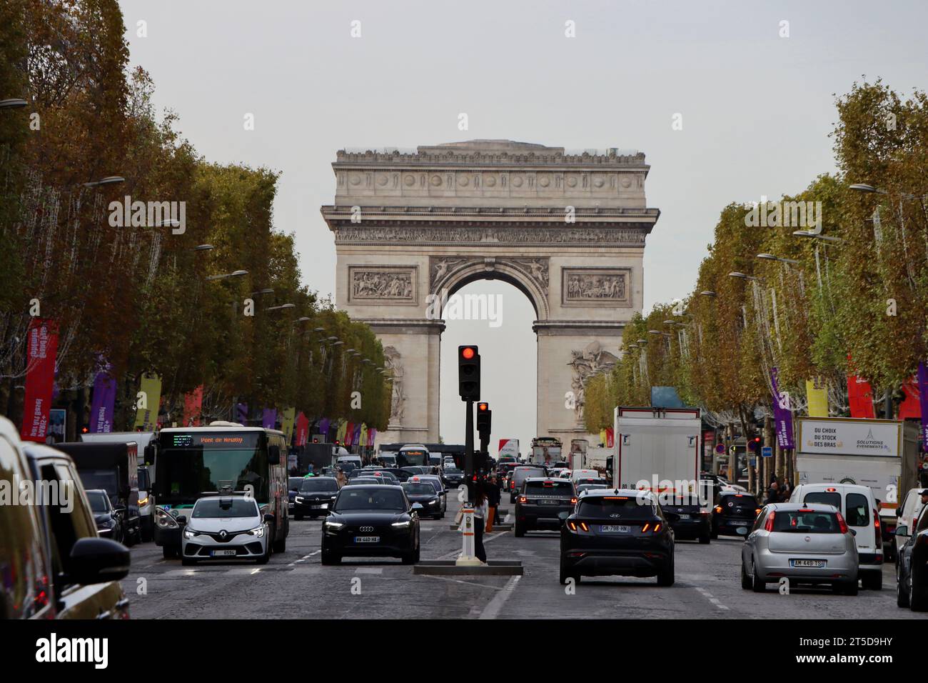 Avenue des Champs-Élysées and Arc de Triomphe in Paris, France Stock ...