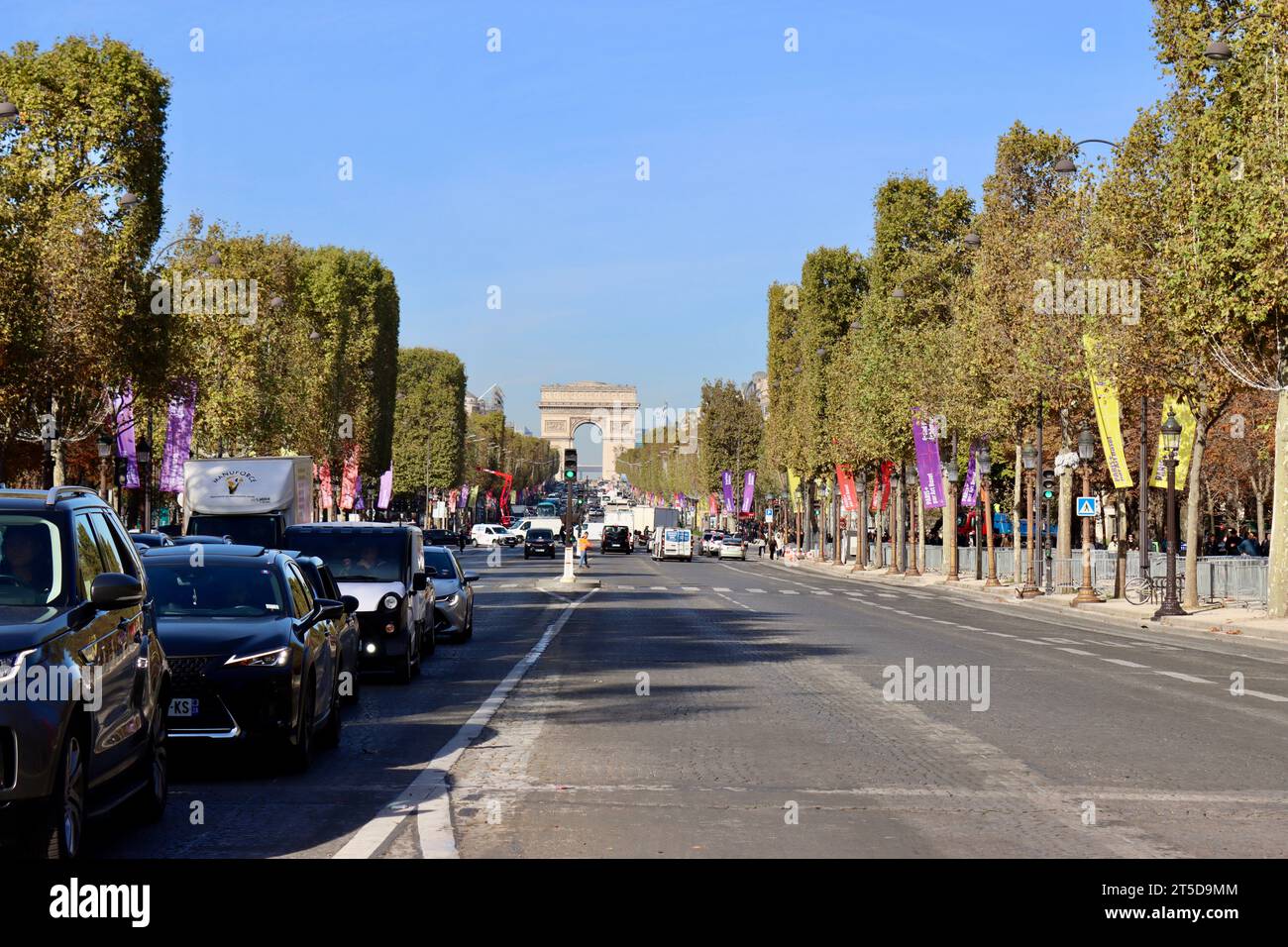 Avenue des Champs-Élysées and Arc de Triomphe in Paris, France Stock ...