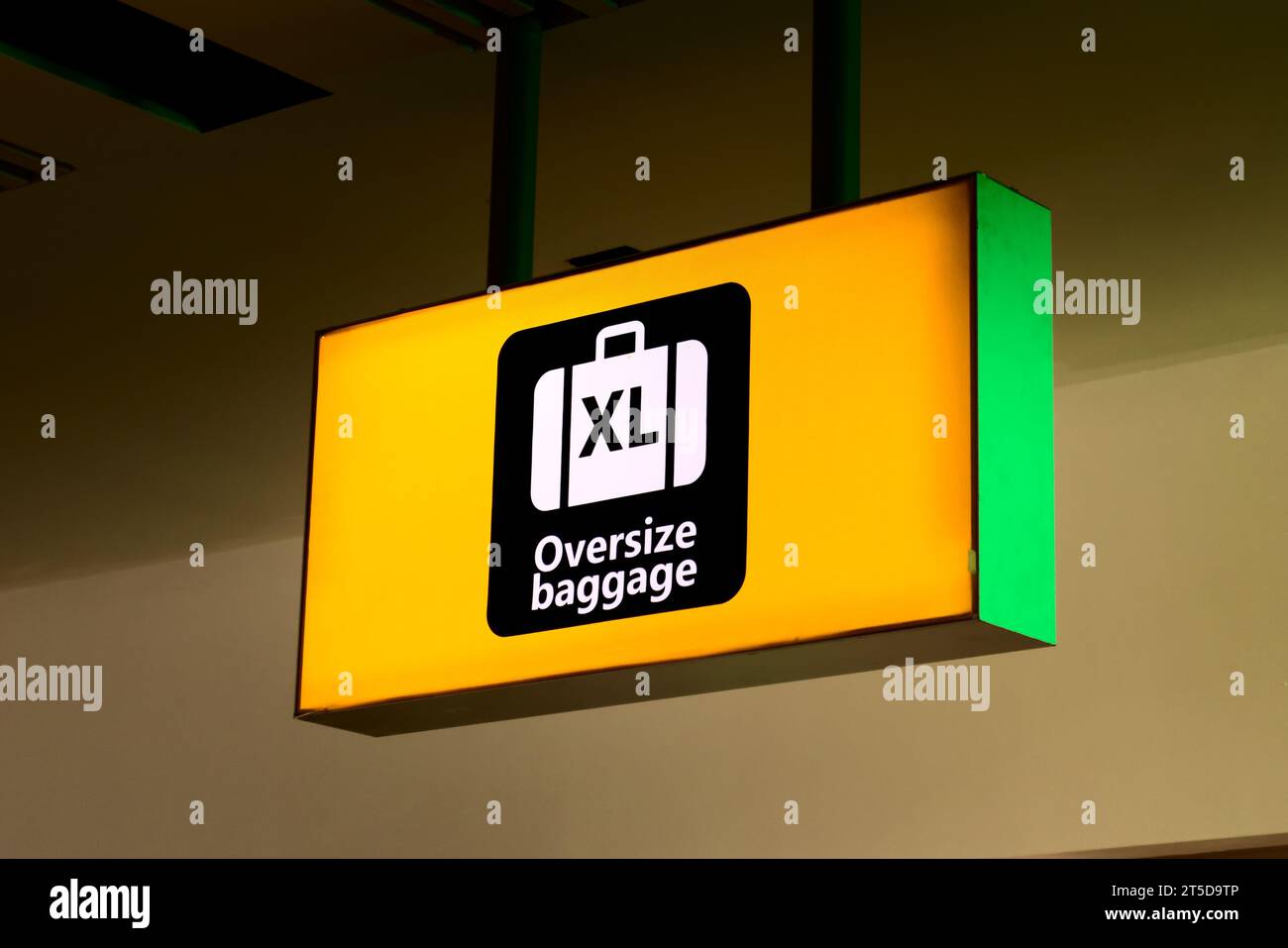 Oversize baggage drop area at the airport. Air travel, airport signage ...