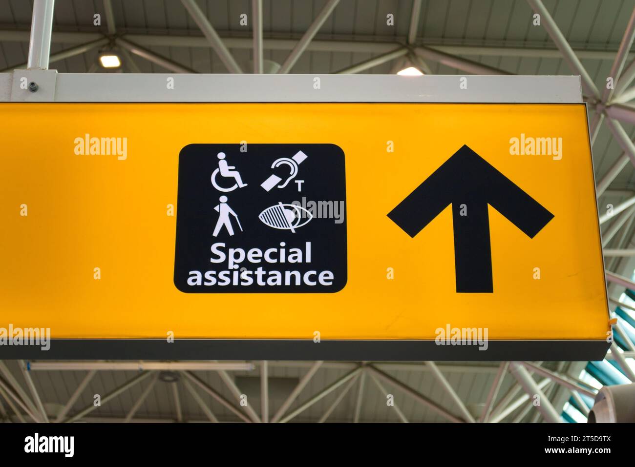 Signboard providing information for those in need of special assistance ...