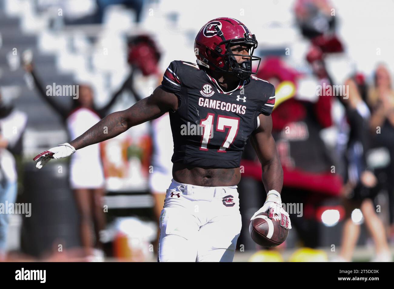 South Carolina wide receiver Xavier Legette (17) looks for his ...