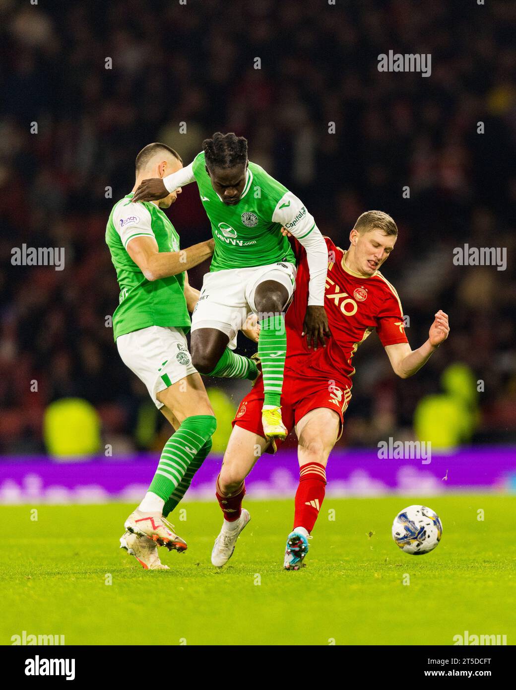 Glasgow, Scotland. 04 November 2023. Jack MacKenzie (3 - Aberdeen) looks to win the ball back ...