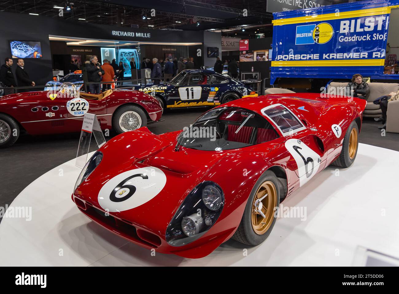 Paris, France - Rétromobile 2020. Focus on a 1967 red Ferrari 330 P4 ...