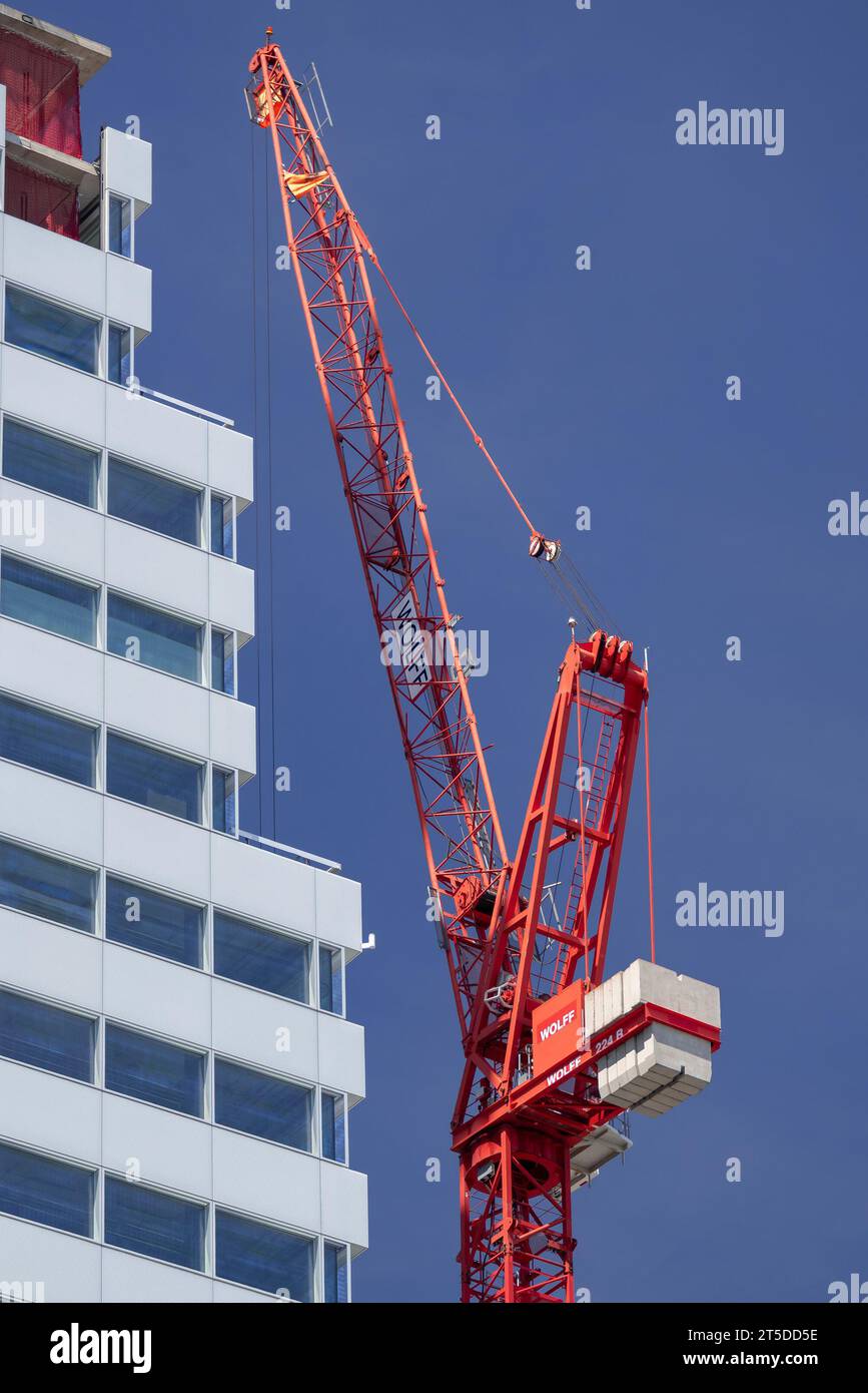 Basel, Switzerland - Red luffing jib crane Wolff 224 B on construction ...