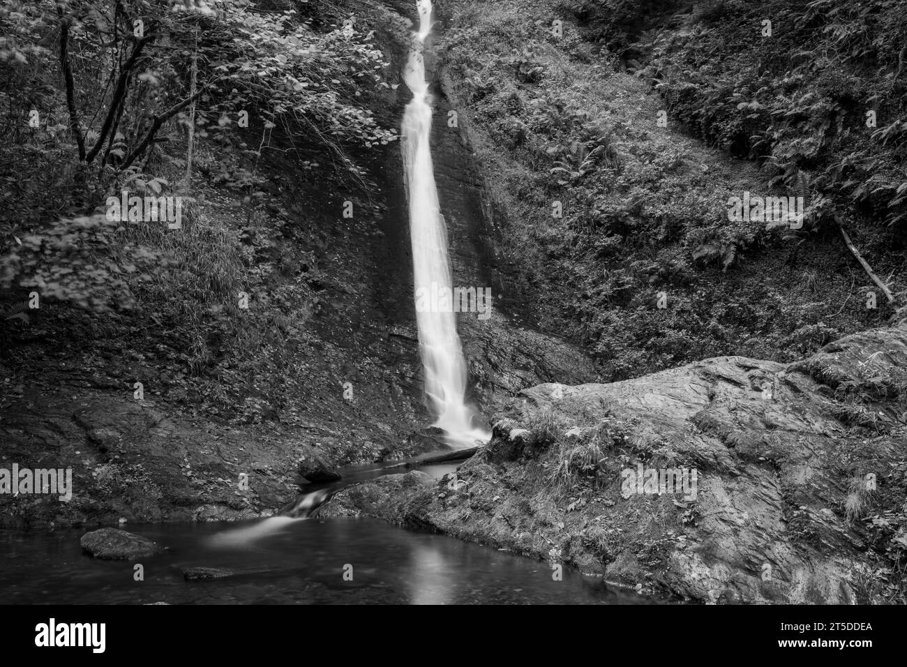 Long exposure of the White Lady waterfall on the river Lyd at Lyford Gorge in Devon Stock Photo ...