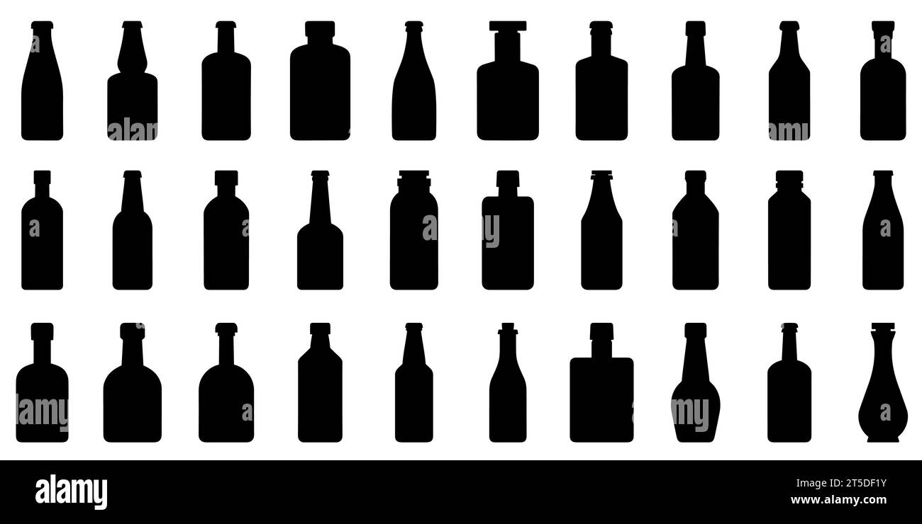 Bottle icon. Set of different silhouettes of bottle. Glass bottles ...