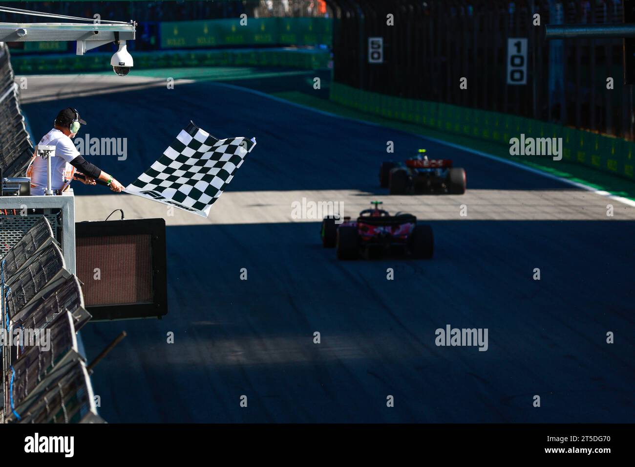 The chequered flag during the 2023 Formula 1 Rolex Grande Premio de Sao ...