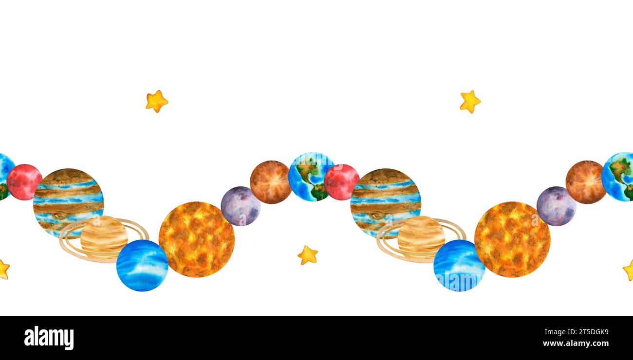 Galaxy seamless border. Planets of the solar system. Illustration on ...
