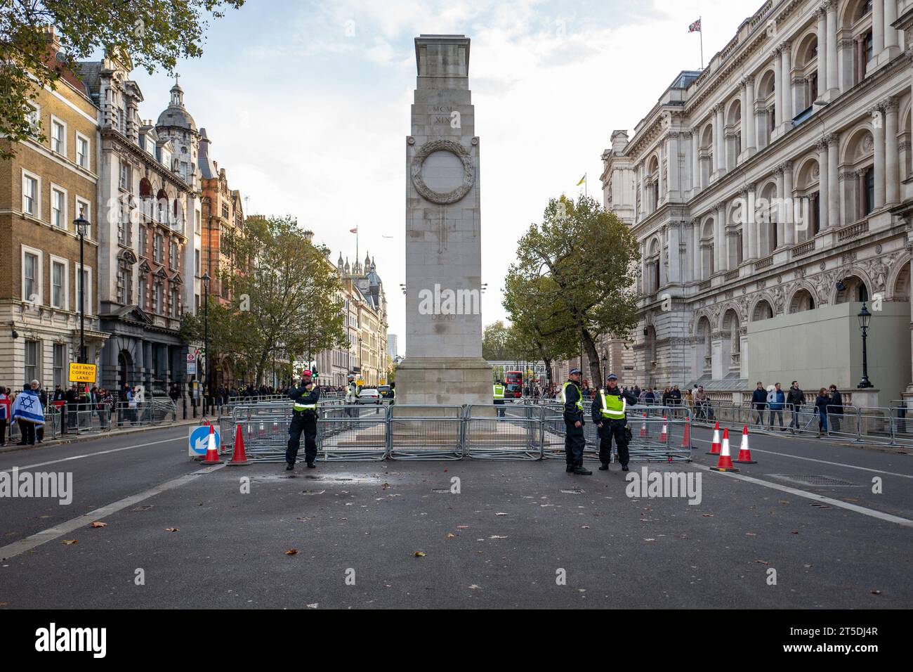 London, UK. 4th Nov, 2023. Security barriers have been assembled around ...