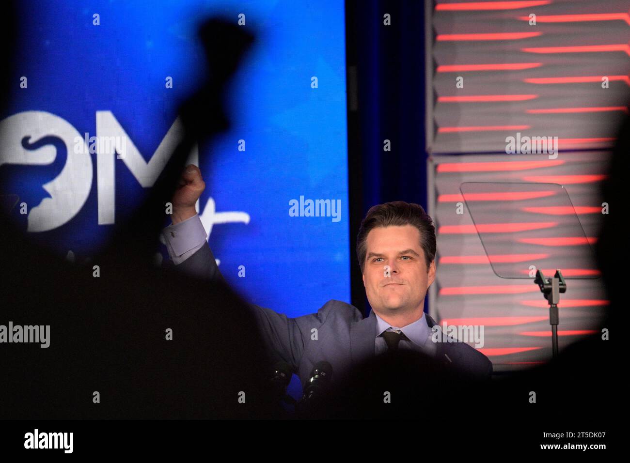 Rep. Matt Gaetz, R-Fla., acknowledges attendees after speaking at the ...