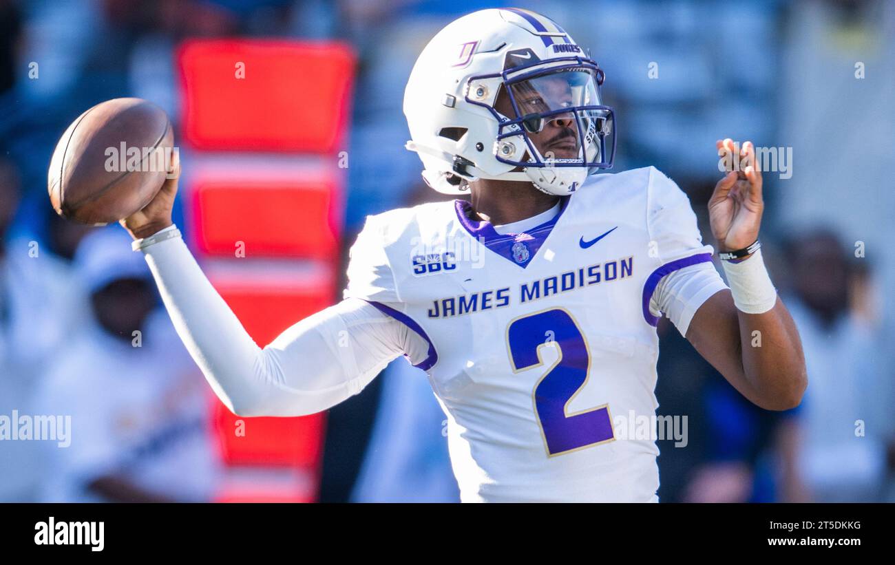James Madison quarterback Jordan McCloud looks to pass the ball against ...