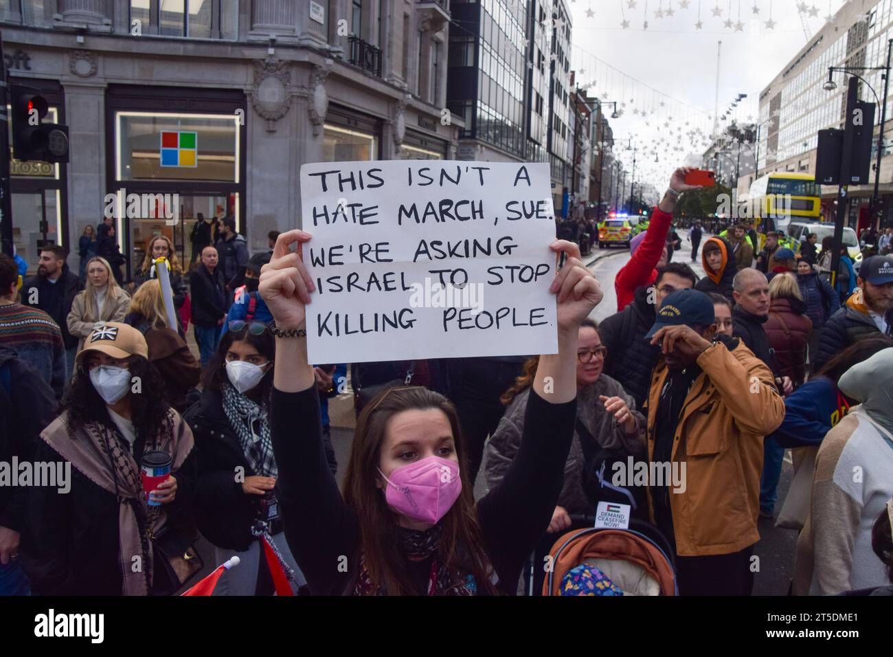 London, UK. 04th Nov, 2023. A protester holds a placard which states ...