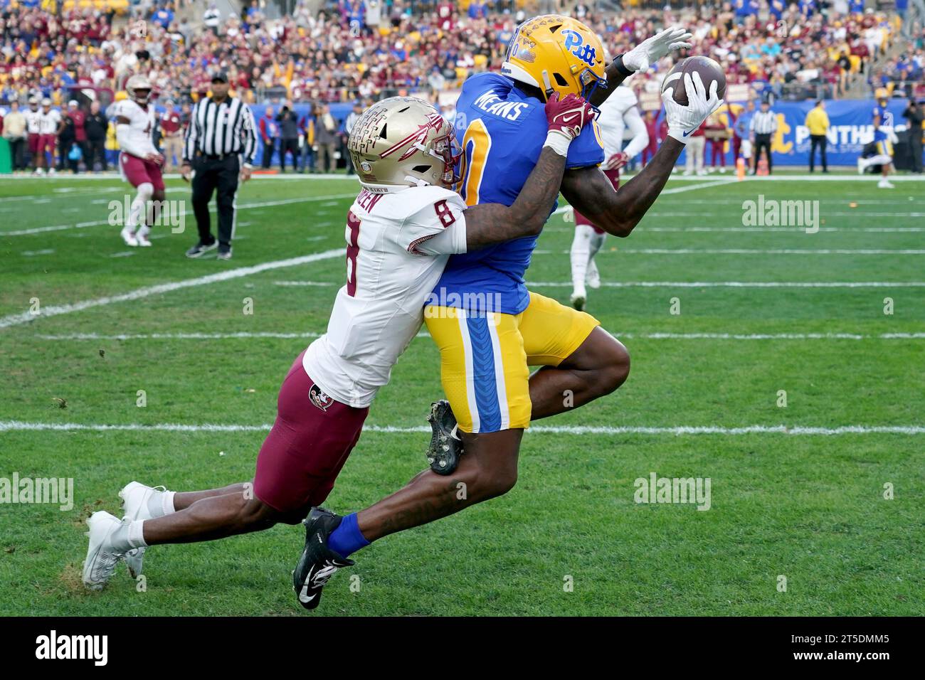 Pittsburgh wide receiver Bub Means (0) pulls in a pass for a touchdown ...