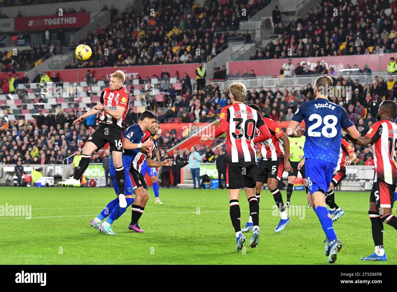 London, England on 4 November 2023. Ben Mee Castillo of Brentford FC ...