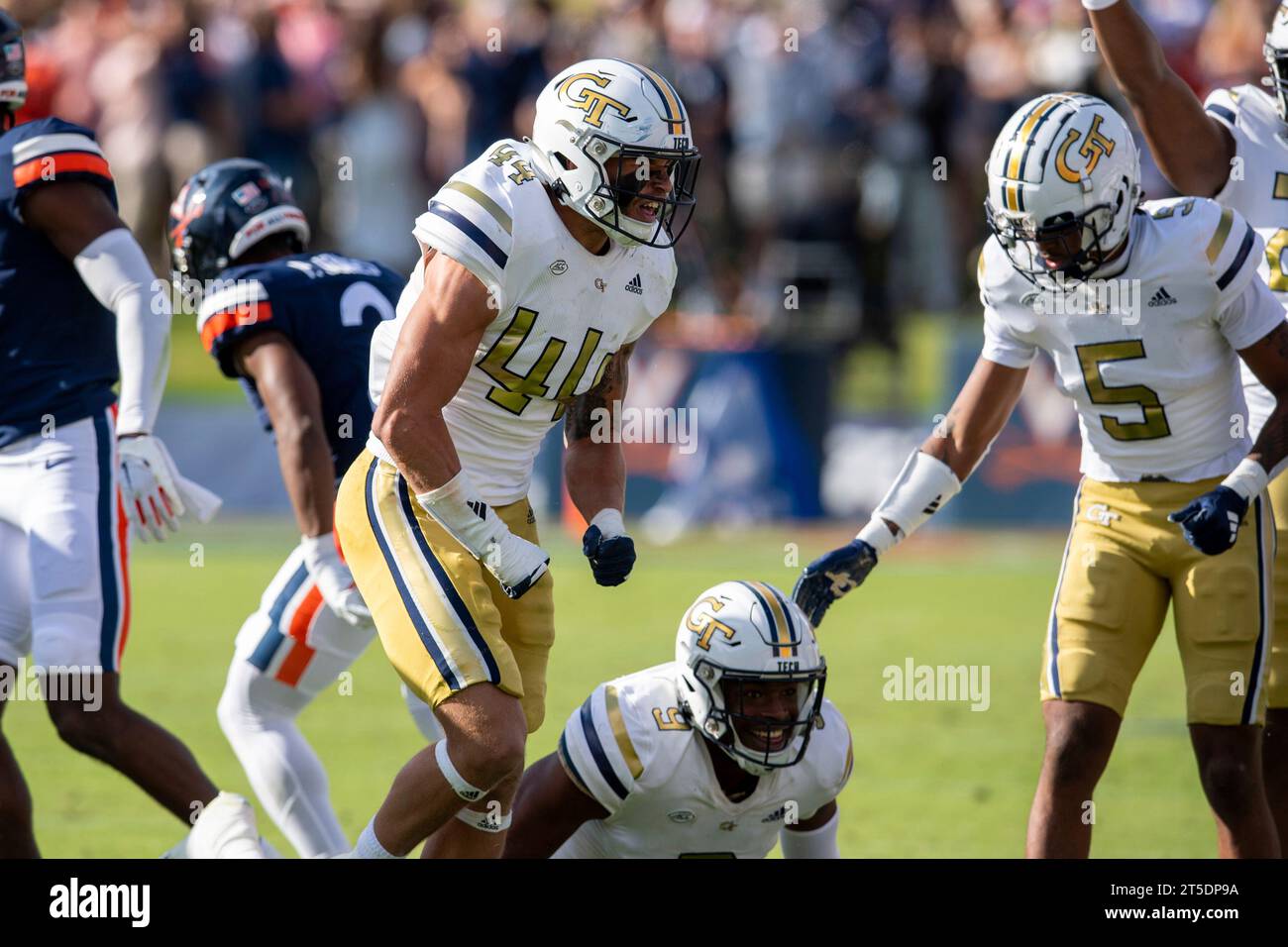 Georgia Tech linebacker Kyle Efford (44) reacts after the Georgia Tech ...