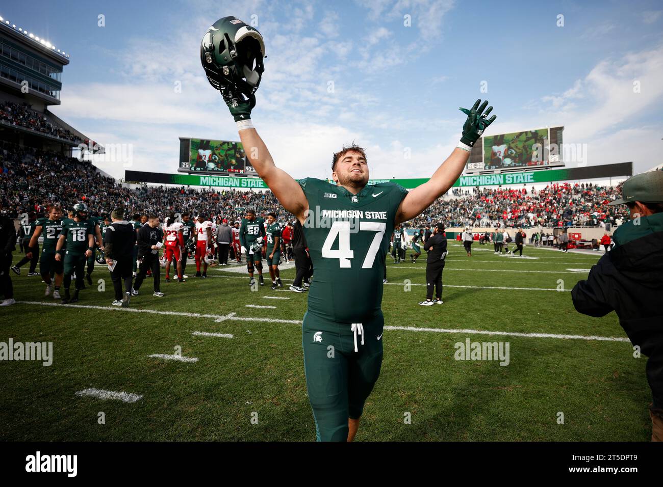 Michigan State tight end Jackson Morse celebrates following an NCAA ...
