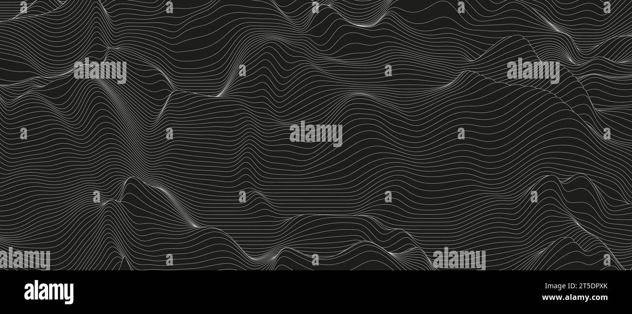 Abstract background with distorted line shapes on a black background ...