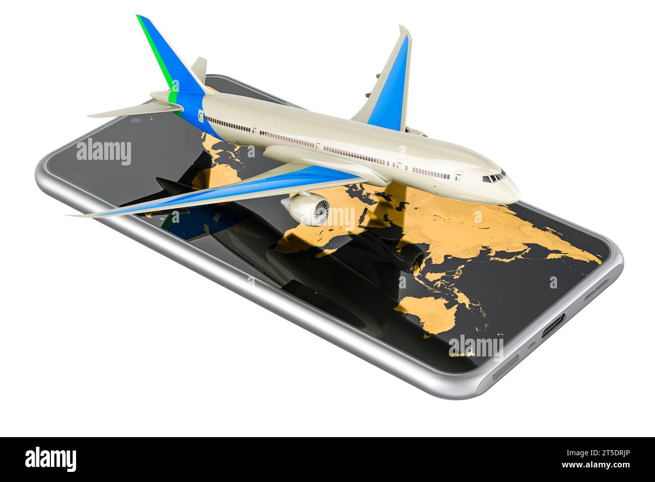Airplane on the mobile phone with Earth map on the phone screen, 3D ...
