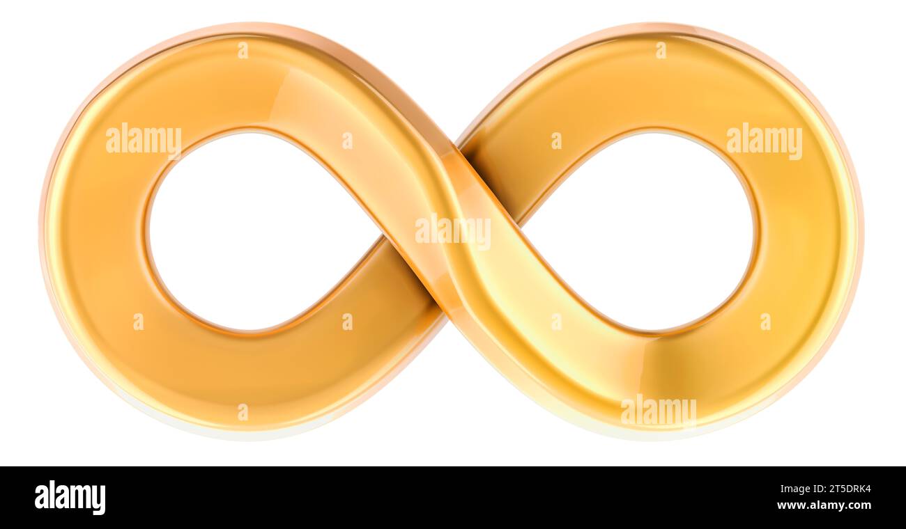 Golden Infinity symbol, 3D rendering isolated on white background Stock ...