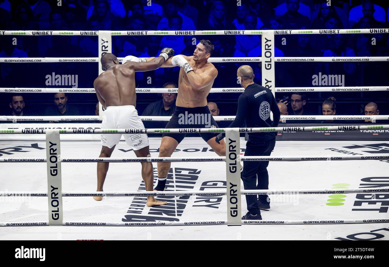 ARNHEM - Kickboxers Rico Verhoeven and Tariq Osaro during the GLORY ...