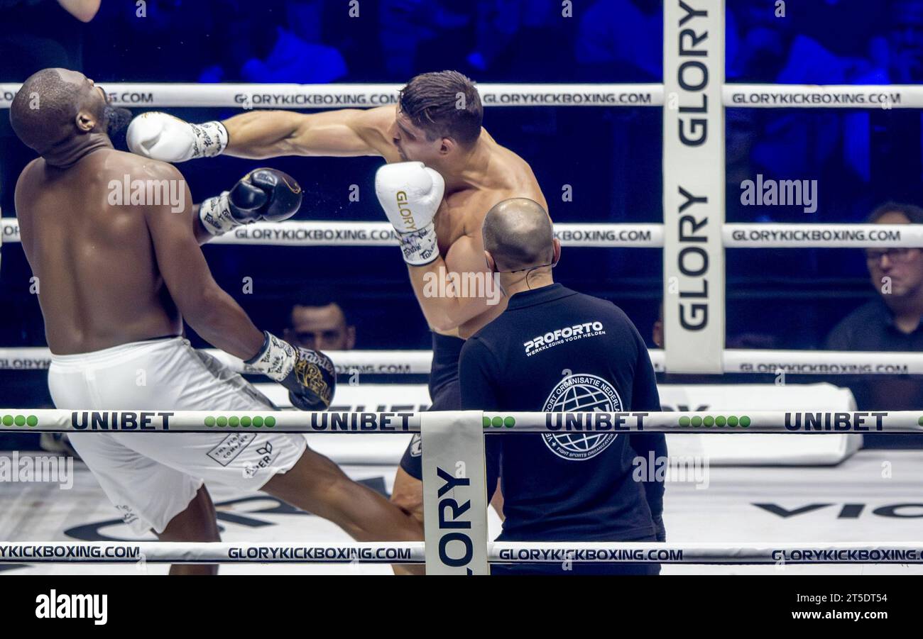 ARNHEM - Kickboxers Rico Verhoeven and Tariq Osaro during the GLORY ...