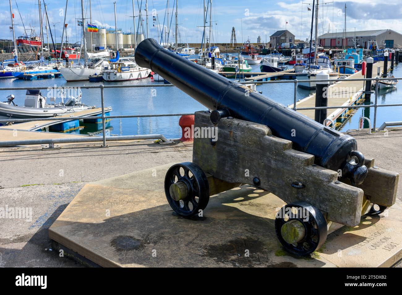 The Old Fog Cannon (1881) at Wick harbour, Caithness, Scotland, UK ...