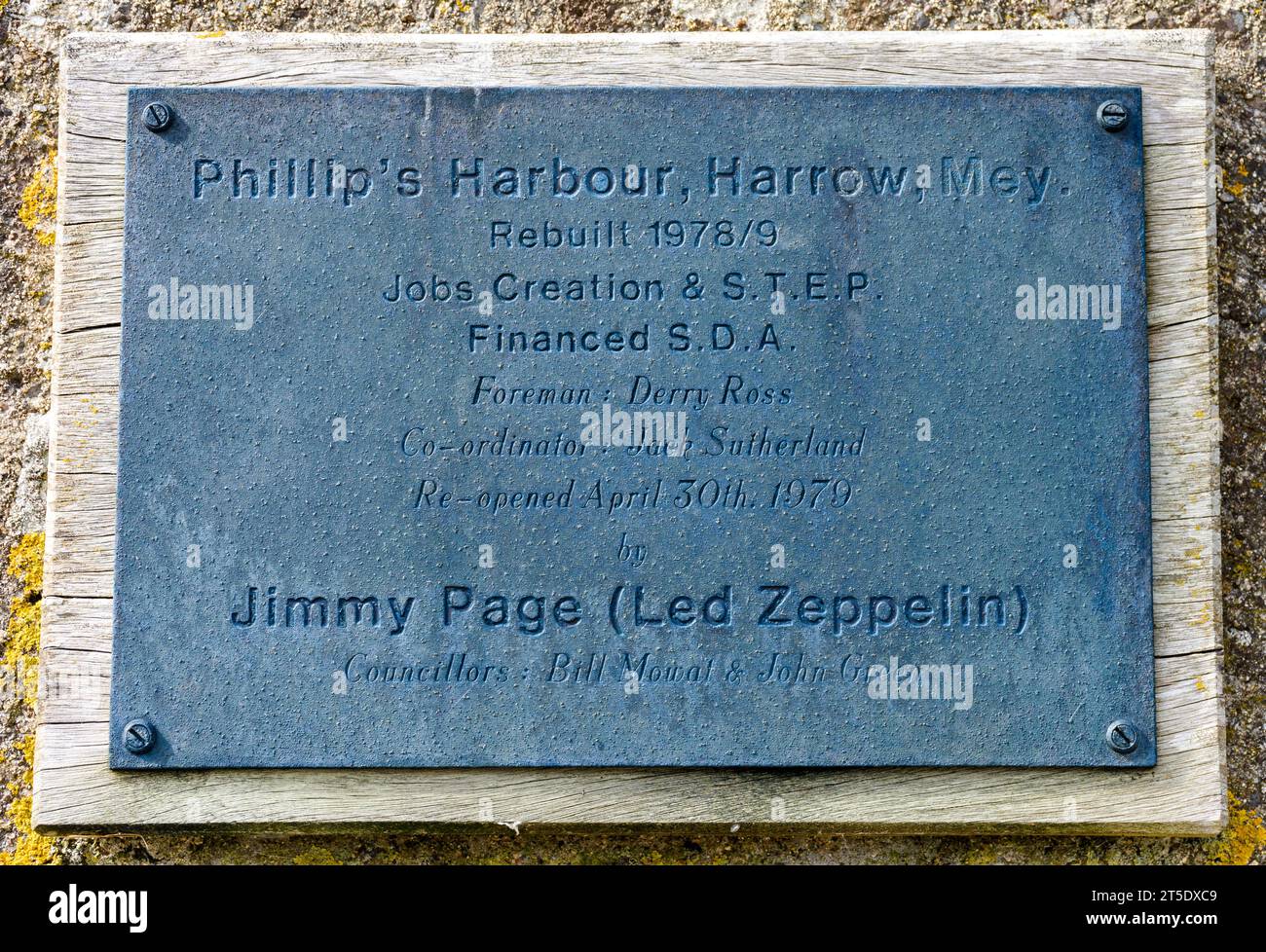Plaque on the wall at Phillip's Harbour, Harrow, Scarfskerry, Caithness ...