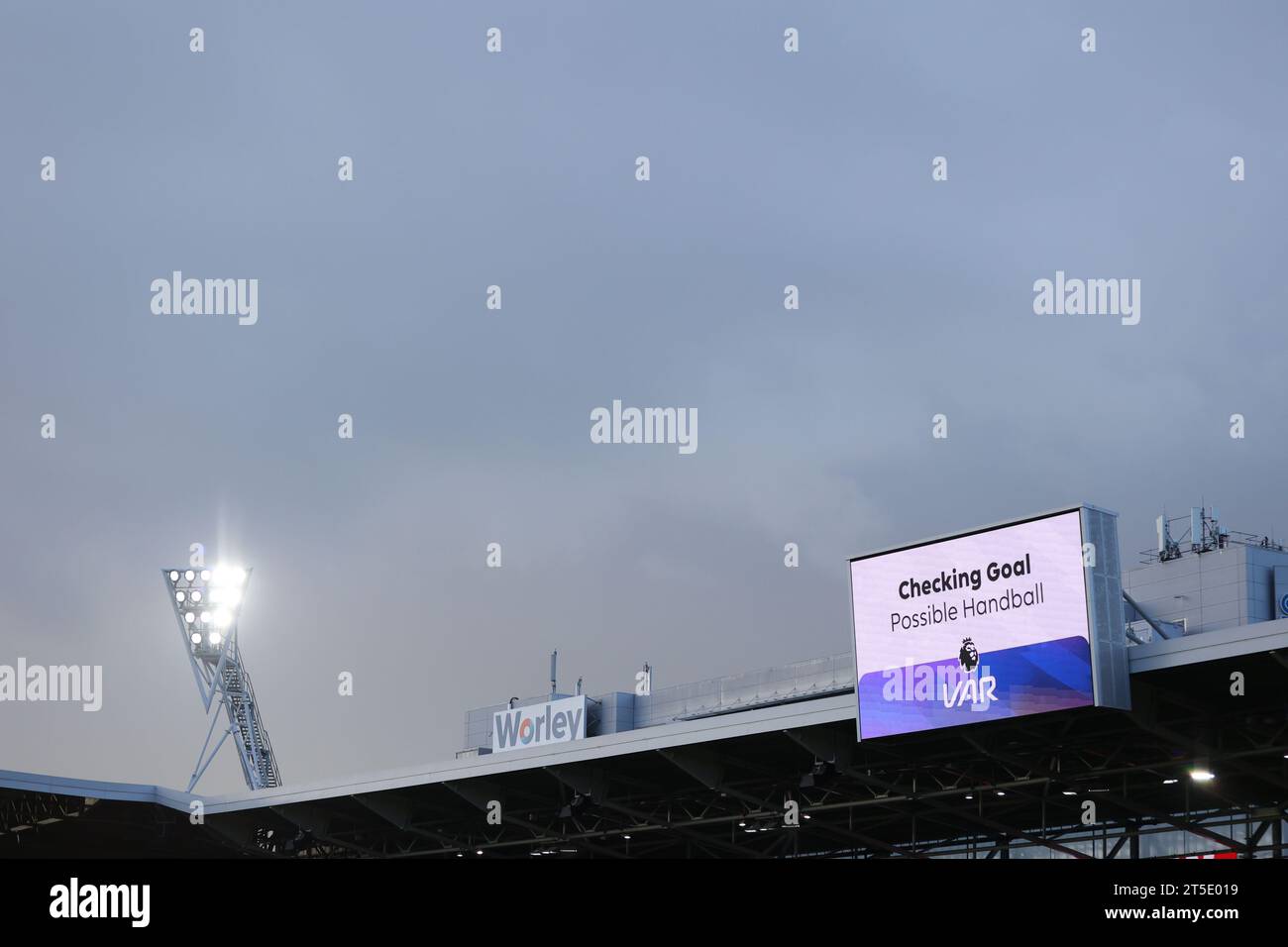 London, UK. 04th Nov, 2023. The electronic scoreboard shows VAR ...
