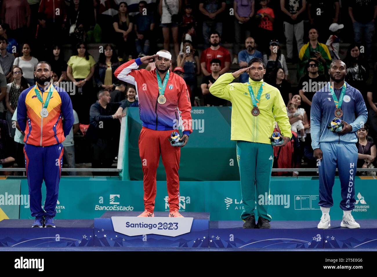 Medal winners from left, Venezuela's Luillys Perez, Cuba's Gabriel ...