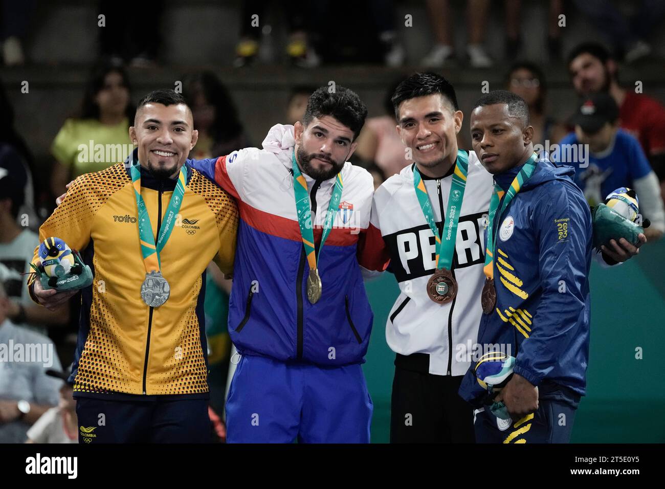 Medal winners from left, Colombia's Julian Horta, Cuba's Luis Orta ...