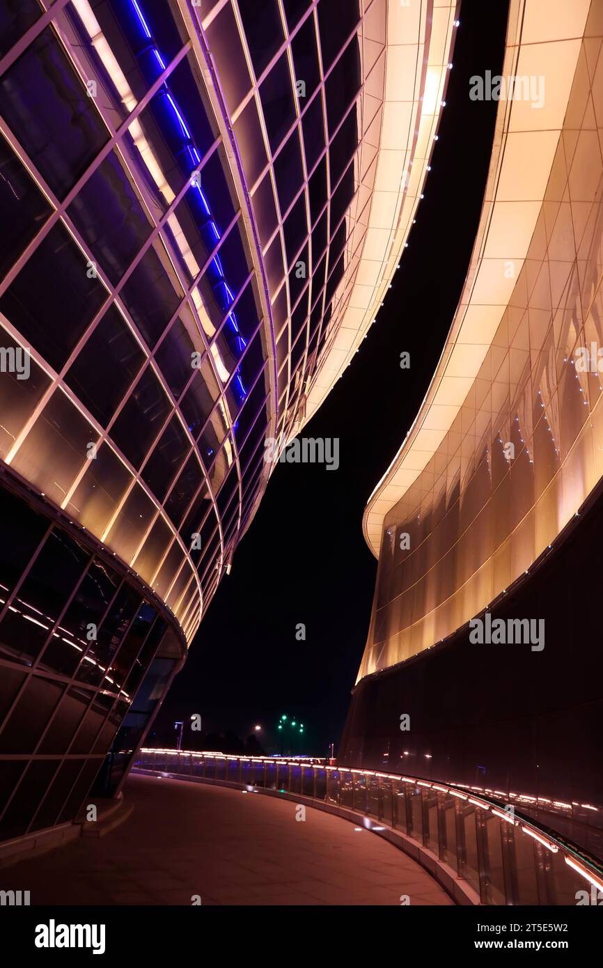 Glass curtain wall lighting landscape Stock Photo - Alamy