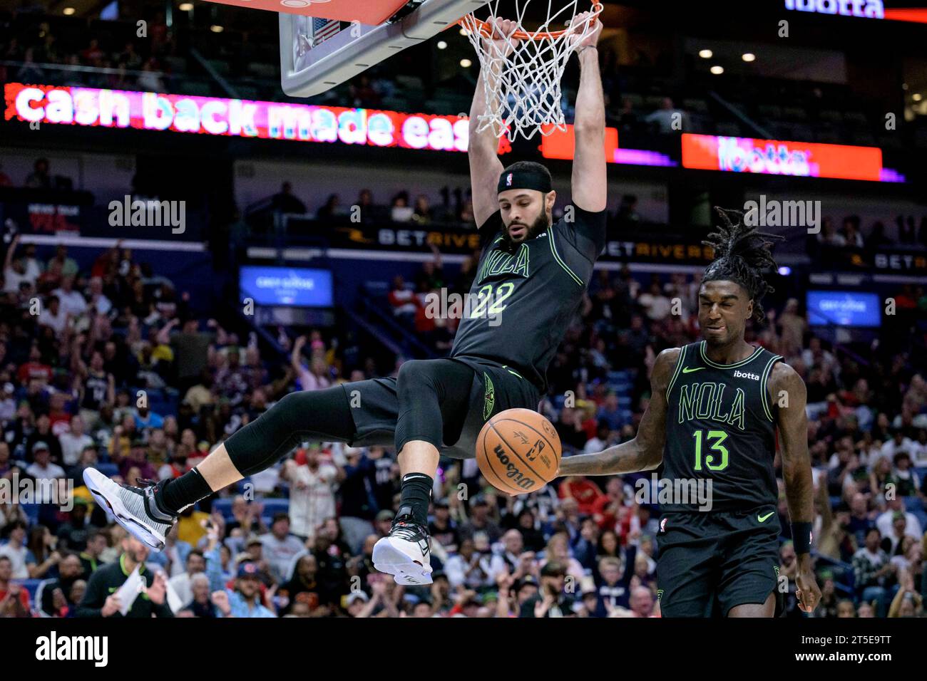 New Orleans Pelicans forward Larry Nance Jr. (22) dunks after a steal ...