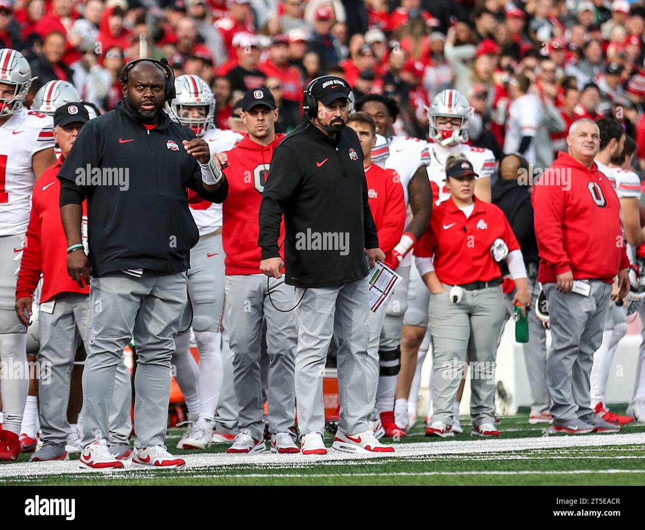 November 4, 2023: Buckeyes head coach Ryan Day looks on during the NCAA ...