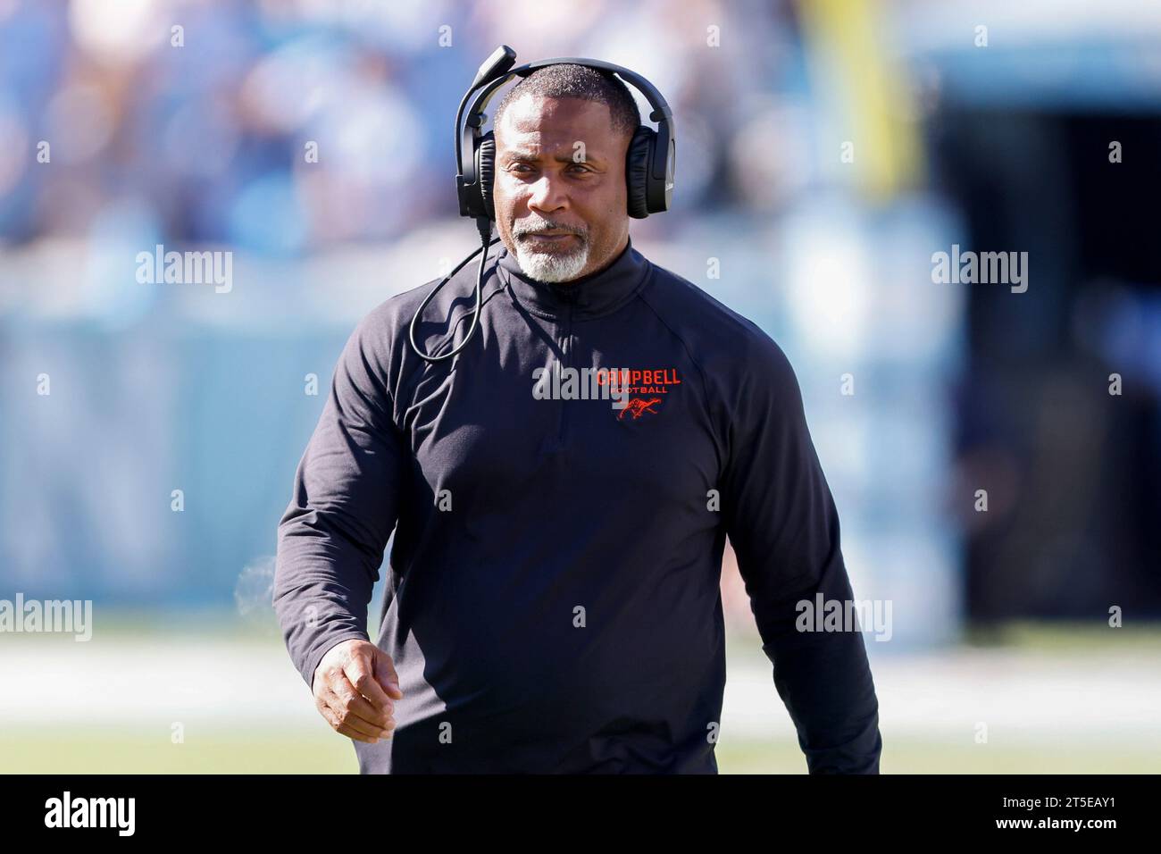 Campbell head coach Mike Minter walks on the sidelines as his team ...