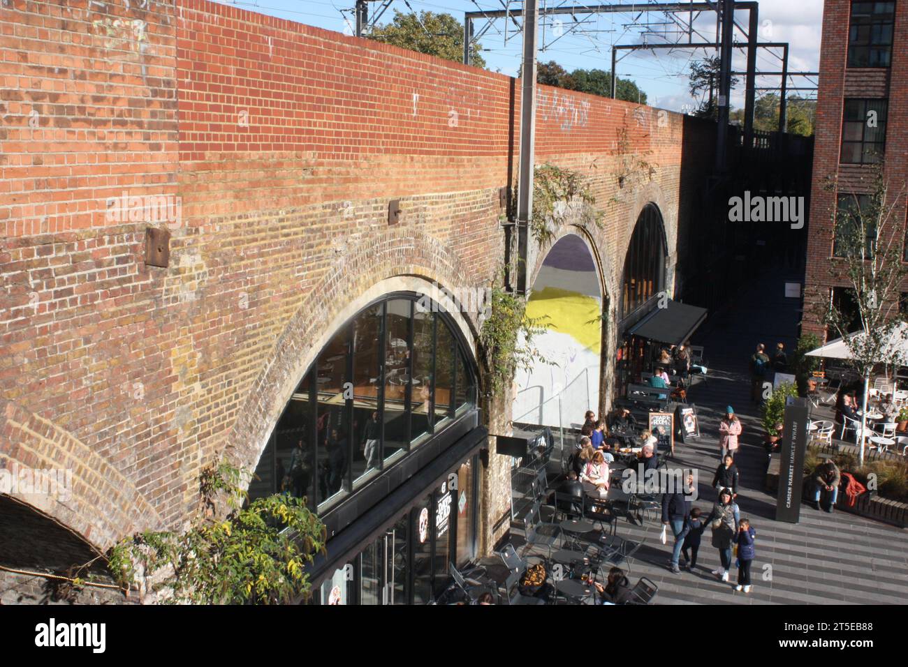 Railway viaduct at the Camden Market Hawley Wharf, London, England ...