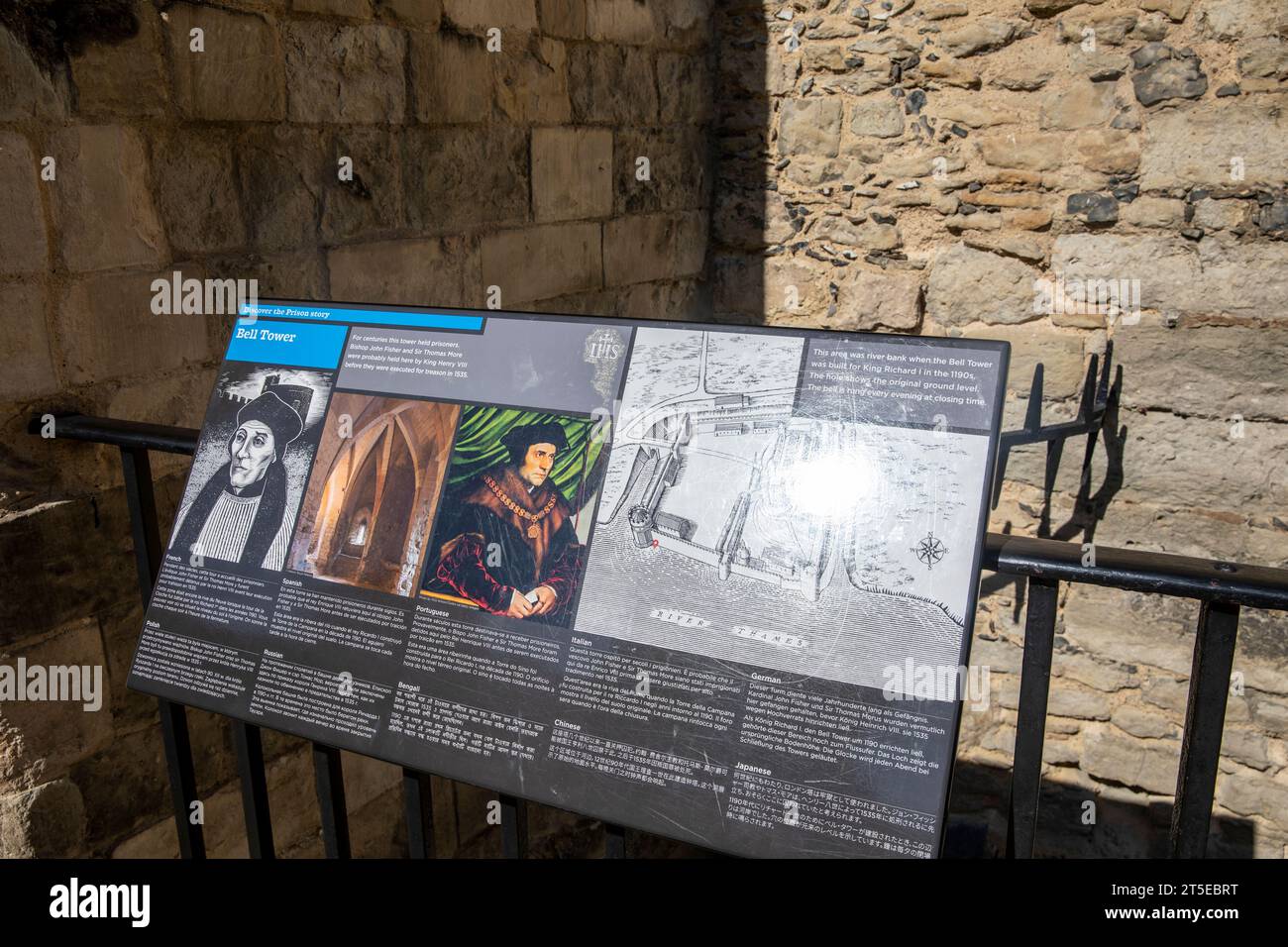 Tower of London, information sign for visitors in the Bell Tower,London ...
