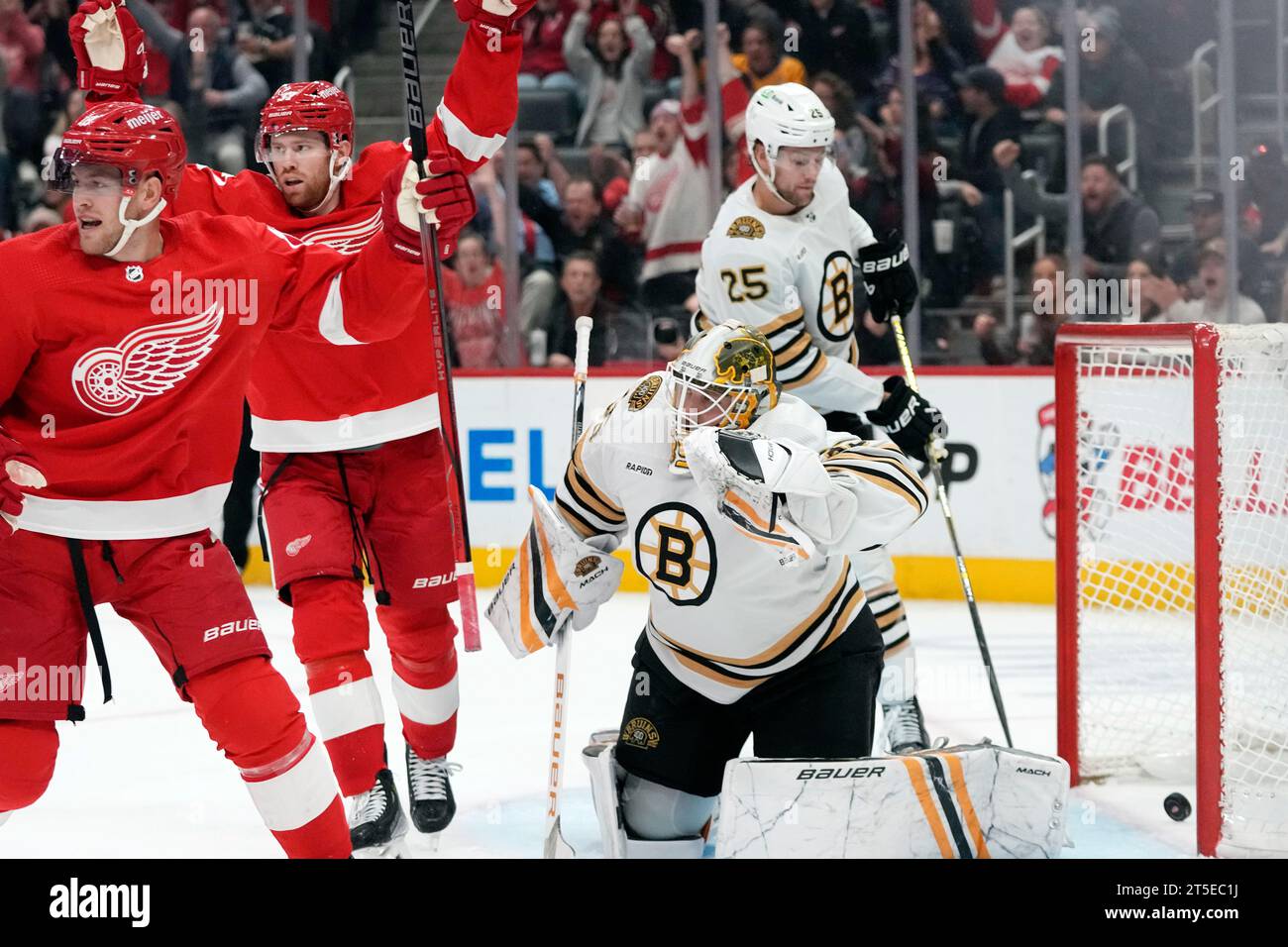 Detroit Red Wings center Andrew Copp, left, and left wing J.T. Compher ...