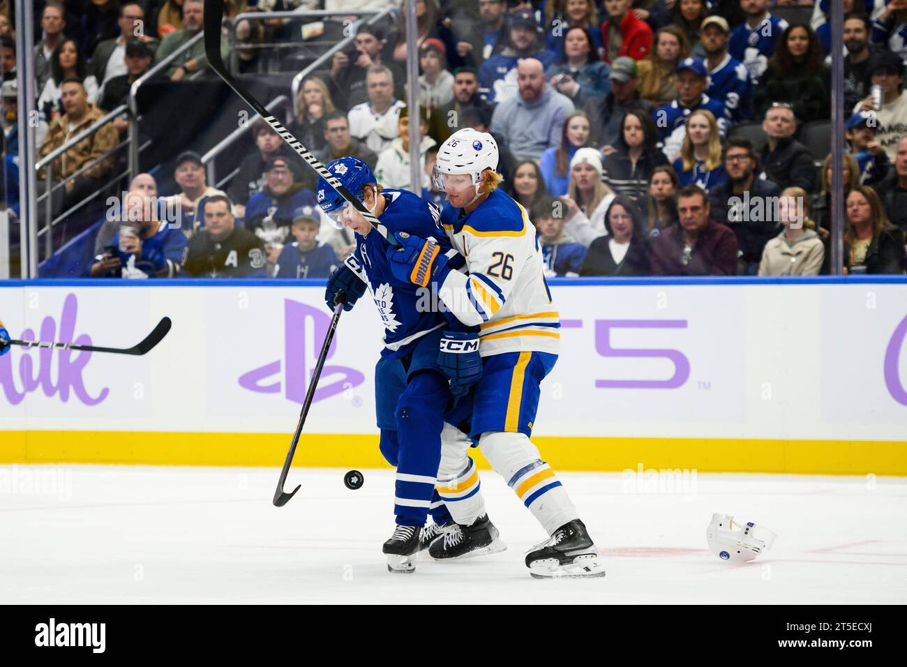 Buffalo Sabres defenseman Rasmus Dahlin (26) and Toronto Maple Leafs ...