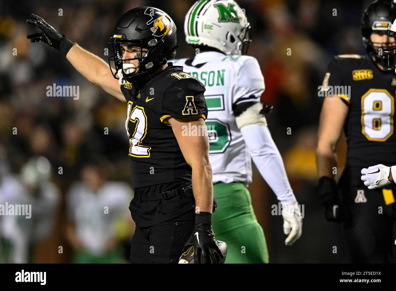 Appalachian State wide receiver Michael Hetzel (12) signals a first ...