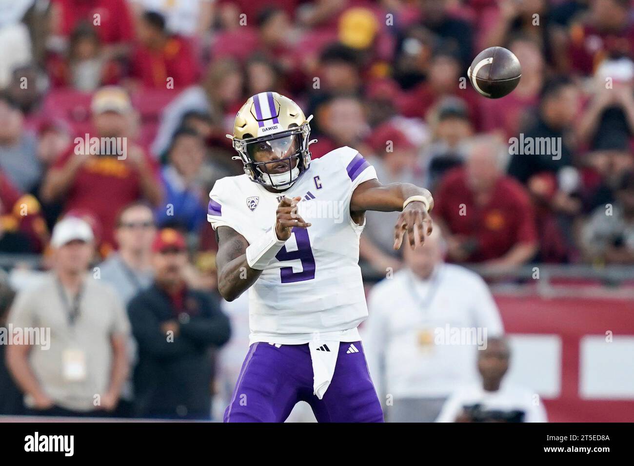 Washington quarterback Michael Penix Jr. throws a pass during the first half of the team's NCAA ...