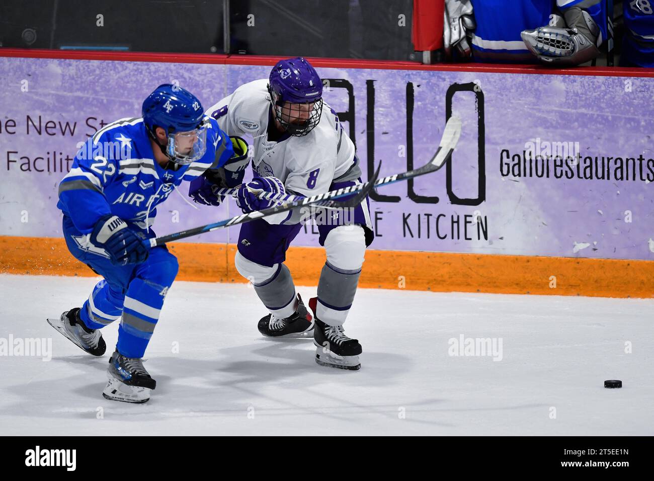 Air Force defenseman Chris Hedden, left, and Niagara left wing Luke ...