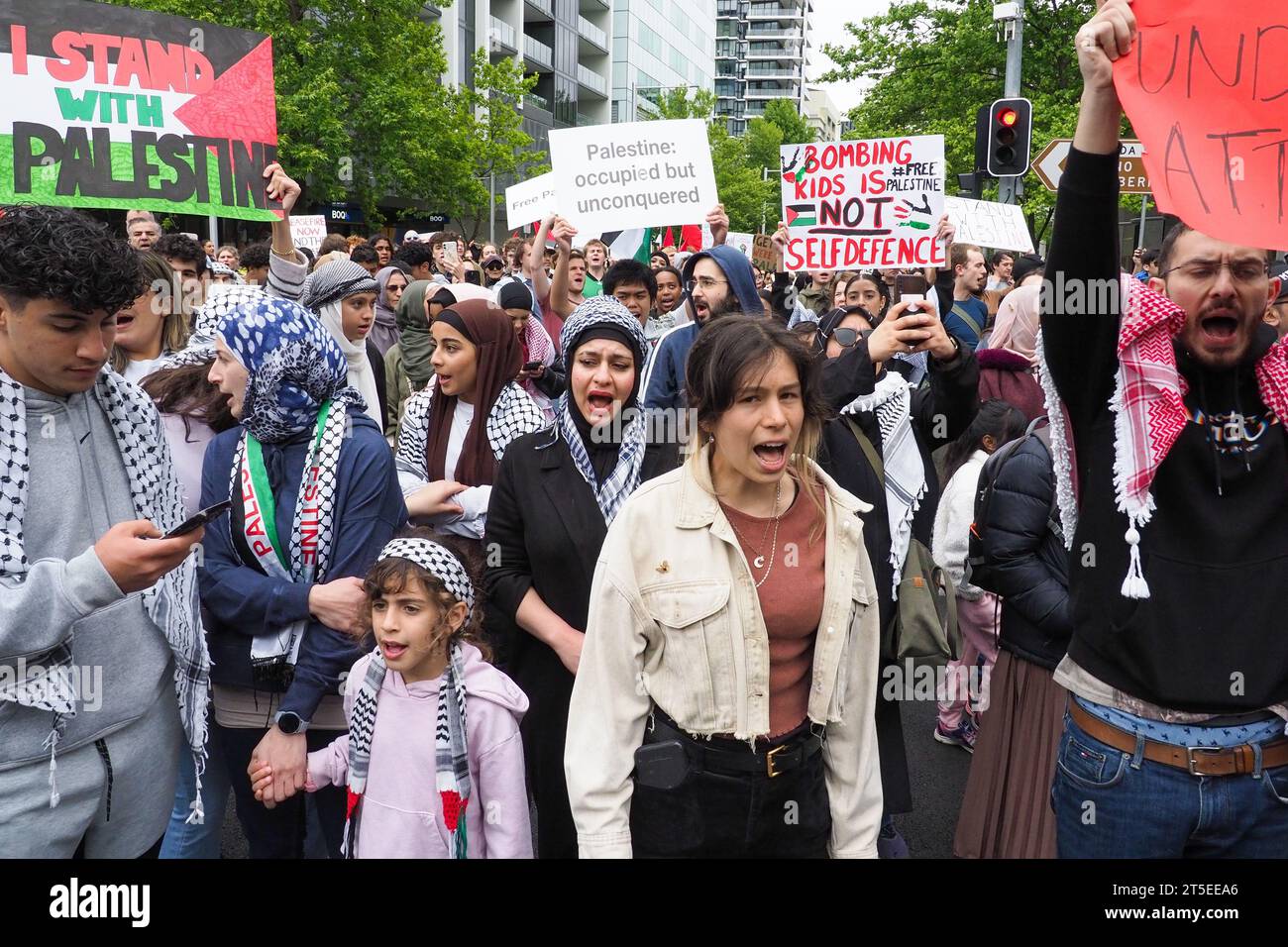 Canberra, Australia. 4th Nov, 2023. Protesters gather in Canberra ...