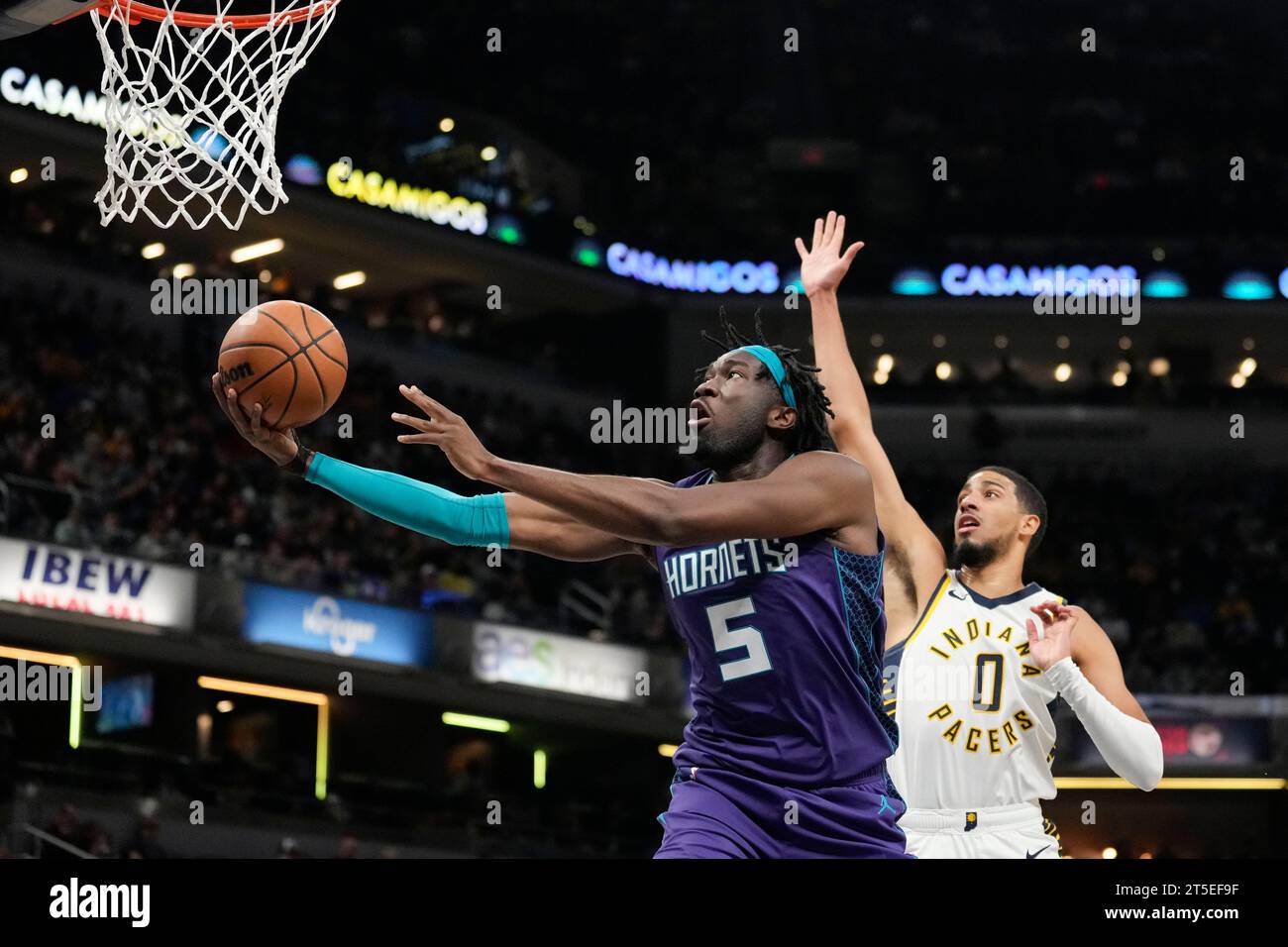 Charlotte Hornets center Mark Williams (5) shoots in front of Indiana ... Charlotte Hornets center Mark Williams (5) shoots in front of Indiana ...